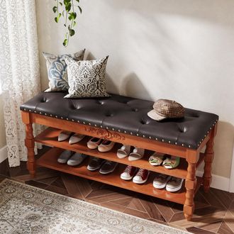 Tribesigns 100 cm hohe Aufbewahrungsbank aus Holz im Landhausstil, Schuhhocker. Bietet Platz f&uuml;r 8-10 Paar Schuhe, Geeignet f&uuml;r Schlafzimmer, Eingangsbereiche, F