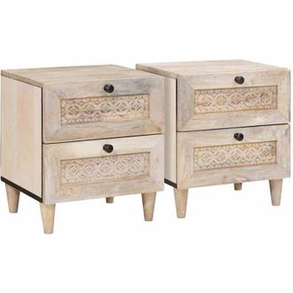 vidaXL Nachttisch 2 pcs Beige 40 x 33 x 46 cm massives Mangoholz vidaXL