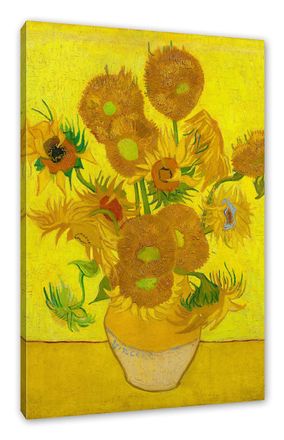 Pixxprint Vincent Van Gogh - Sonnenblumen II, Weiß, Größe: 60x40cm, Leinwandbild, fertig gespannt, Wandbild, Dekoration, Kunstdruck, kein Poster