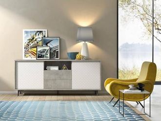 Dmora Kommode Garofano, Buffetschrank mit 2 Türen und 2 Schubladen, elegantes Wohnzimmer-Sideboard, TV-Schrank, 100 % Made in Italy, 184 x 45 x 77 cm, Weiß 