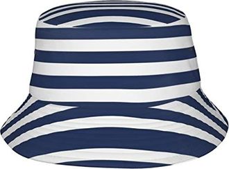 AOOEDM Unisexe Bleu Blanc Larges Rayures Plage Voyage Seau Chapeaux pour Hommes Femmes, &eacute;t&eacute; p&ecirc;che en Plein air Chapeau Mode Pliable Chapeau de Soleil