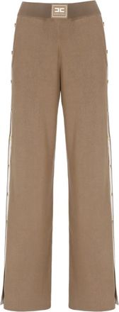 Elisabetta Franchi Femme, Pantalons, Brun, Taille: 36 FR Pantalon en maille avec bandes en viscose brillante