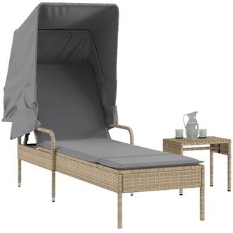 vidaXL Vidaxl - Sonnenliege mit Dach und Tisch Beige Poly Rattan