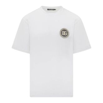 Dolce & Gabbana Baumwoll-T-Shirt mit Logo-Stickerei - - Tops - Herren - Wei&szlig; - 3XL