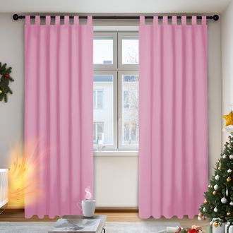 Deconovo Blickdichter Vorhang Lichtundurchlässig Schlaufen Gardinen Thermo Schlafzimmer, 280x140 cm(HöhexBreite), Rosa, 2er Set