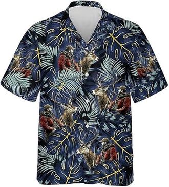 Keephen kewing Chasse au Cerf Impression 3D Chemise &agrave; Boutons pour Femmes Hommes Nouveaut&eacute; Chemises Hawaiiennes Manches Courtes Plage Chemise Aloha