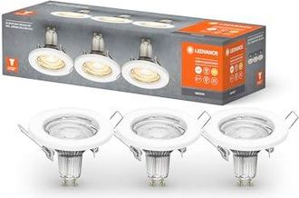 Ledvance Einbaustrahler Weiß inkl. wechselbarem 2,6 Watt GU10 Leuchtmittel, LED Spotleuchte, Lichtfarbe warmweiß (2700K), IP20, 3er-Pack