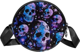 Generic Petit sac &agrave; bandouli&egrave;re circulaire pour femme, motif cr&acirc;nes, petit sac &agrave; dos &agrave; bandouli&egrave;re avec fermeture &eacute;clair, bretelles r&eacute;glables, sac &agrave; main rond