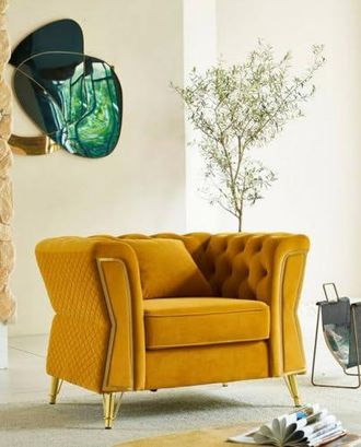 Dmora Sessel Putumayo Gelb, Armlehnen, 200 kg tragbar