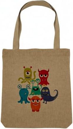 Fabulous Sac Shopping Tote Bag Aspect Lin - Monstres Mignons Halloween Peur Horreur - Sac de Courses Toile Epaisse 360g Beige Naturel Cabas Port&eacute; Epaule Solide