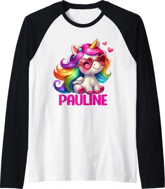 BDAZ Pauline Personalisierter Name Buntes Einhorn Damen M&auml;dchen Raglan