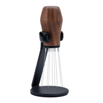 Normcore WDT Verteilerwerkzeug mit St&auml;nder V3, Weiss-Verteilungstechnik, Espressom&uuml;hrer mit 9 Zinken, amerikanischer Walnussholzgriff