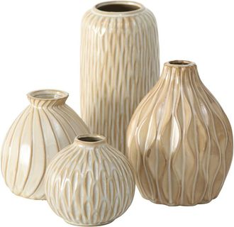 Boltze Boltze Vase Zalina 4-teilig (Blumenvase, Keramik Vase f&uuml;r Blumen / Trockenblumen / Pampasgras, H&ouml;he 9-15 cm, Vasen-Set) 1006089, Wei&szlig;