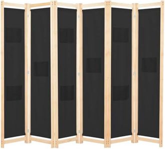 vidaXL Cloison de S&eacute;paration 6 Panneaux S&eacute;parateur de Pi&egrave;ce Paravent Brise-Vue Chambre &agrave; Coucher Maison Int&eacute;rieur Noir 240x170x4 cm Tissu