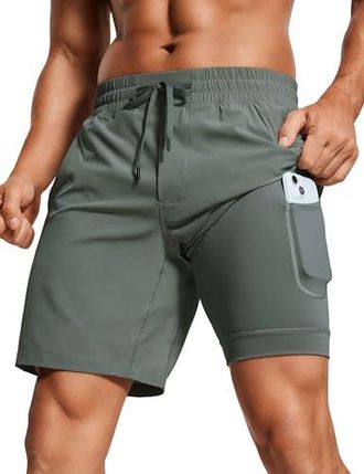 CRZ YOGA Short Running Homme avec Doublure - 18 cm Sauge Grise XL