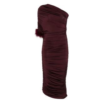 MUGLER Kleid mit One-Shoulder-Ausschnitt und Federbesatz - - Dresses - Damen - Rot - XS