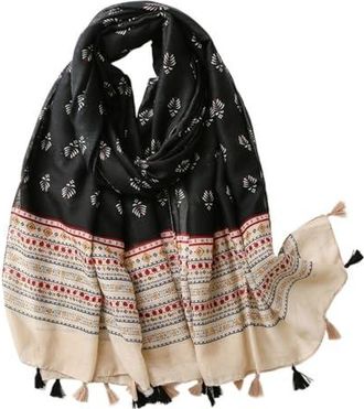 Generic &Eacute;charpe ch&acirc;le en viscose florale 180 cm pour hijab musulman, grande taille, bandeau tendance pour femme, quatre saisons, 44, taille unique