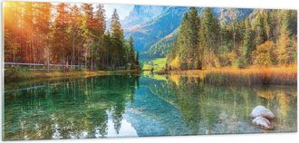 Arttor Panorama Bilder auf Glas 100x40cm Glasbild Landschaft Berge Morgendämmerung Groß Wanddeko Bild im Glas Schlafzimmer Küche Wandbilder Dekoration Wohnzi
