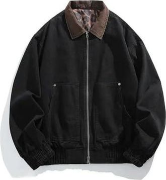 Generic NYSBH Blouson vintage en pur coton pour homme avec col imprim&eacute; veste en jean pour printemps et automne, Noir, 3XL