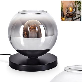 HOFSTEIN Tischleuchte Koyoto, Tischlampe aus Metall/Glas in Schwarz/Chrom/Klar, Leuchte im Industrial/Retro/Vintage-Design mit Schirm aus Glas (&Oslash; 20 cm) u. An/