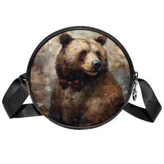 Generic Sac &agrave; bandouli&egrave;re rond pour femme, petit sac &agrave; bandouli&egrave;re vintage avec fermeture &eacute;clair, bretelles r&eacute;glables, sac &agrave; main rond d&eacute;contract&eacute; pour femmes