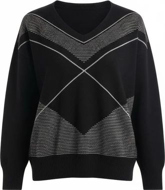D.exterior Femme, Pulls, Noir, Taille: 40 FR Tricot Col V avec Intarsia et D&eacute;tails en Strass