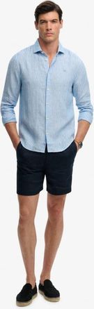 Superdry Riviera - Chemise ray&eacute;e en lin &agrave; manches longues - Bleu classique