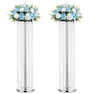 Nuptio Nuptio 2 Pi&egrave;ces Centres Table Mariage Vases &Agrave; Fleurs 90cm Haut, Vase Cristal Argent&eacute; Fleurs M&eacute;tal pour D&eacute;corations Tables F&ecirc;te &Eacute;l&eacute;gants Mariages Vrac 