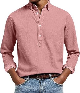 Generic Polo d&eacute;contract&eacute; &agrave; manches longues pour homme - Col &agrave; revers - Coupe r&eacute;guli&egrave;re - T-shirt daffaires formel - Sans plis - Haut confortable et respirant,