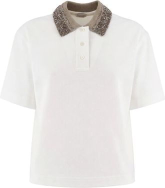 Brunello Cucinelli Femme, Tops, Blanc, Taille: 42 FR Polo en jersey de coton