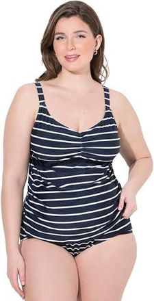 Ulla Popken Femme Grandes Tailles Haut de Tankini Bellieva. sans Bonnets Souples. Imprimé rayé Marine 50+ 839818130-50+