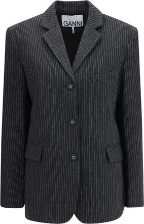 Ganni Pinstripe Wollblazer - - Jackets - Damen - Grau - M