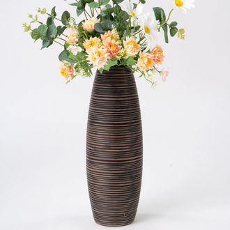 Leewadee Moderne Blumenvase, Bodenvase f&uuml;r Pampasgras Als Wohnzimmer Deko- 34 cm Hoch, Braun