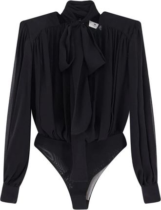 Elisabetta Franchi Femme, Tops, Noir, Taille: 38 FR Body en soie &agrave; col rond
