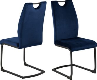 AC Design Furniture Ursula Samt-Esszimmerstühle 2er-Set mit Rückenlehne, gepolsterter Esszimmerstuhl mit dunkelblauem Stoff, schwarze Metallbeine, modern elegant Freischw