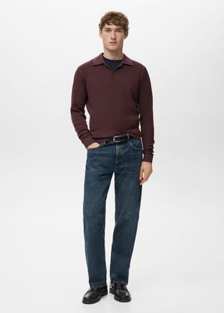 Mango Gerippter Pullover aus Baumwollgemisch mit Polo-Kragen bordeaux - Herren - XL - MANGO MAN