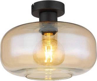 Globo Lighting Deckenlampe Deckenleuchte Wohnzimmerlampe amber Glasschirm, Metall schwarz, Fassung 1x E27, DxH 28x20,5 cm