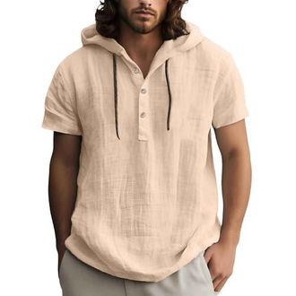 Generic T-shirt pour homme Printemps &Eacute;t&eacute; Mode Couleur unie Chemise en lin &agrave; manches courtes D&eacute;contract&eacute; T-shirt de plage pour homme, kaki, XXL