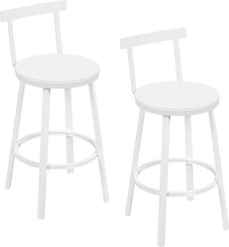 Woltu Woltu - Lot de 2 tabourets de bar haut avec dossier - Cadre m&eacute;tal - Si&egrave;ge MDF blanc - Hauteur dassise 65 cm - Pieds antid&eacute;rapants
