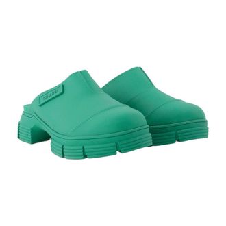 Ganni Womens Recycled Rubber Chunky Sole Clog Mule Green