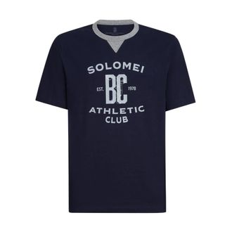 Brunello Cucinelli Logo Baumwoll-T-Shirt - - Tops - Herren - Blau - XL