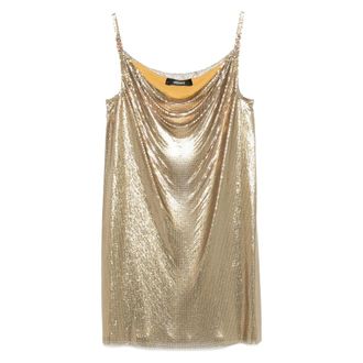 Versace Goldfarbene Spaghettitr&auml;ger V-Ausschnitt Kleid - - Dresses - Damen - Gelb - S