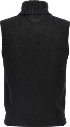 Prada Womens Black Cashmere Sleeveless Jacket Clothing