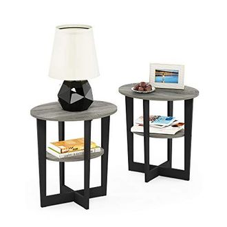 Furinno Jaya Table dappoint Ovale, Bois ding&eacute;nierie, Ch&ecirc;ne Fran&ccedil;ais/Noir, Paquet de 2