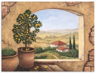 Artland ARTland Wanddeko Wandbild Alu Verbundplatte für Innen & Outdoor Bild 120x90 cm Fensterblick Fenster Toskana Italien Landschaft Aussicht Malerei T5ZG