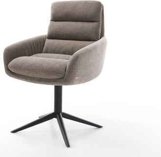DELIFE Drehstuhl Abelia-Flex mit Armlehnen Strukturstoff Soft Taupe Fu&szlig;kreuz Schwarz 360&deg; drehbar Wippfunktion, Esszimmerst&uuml;hle