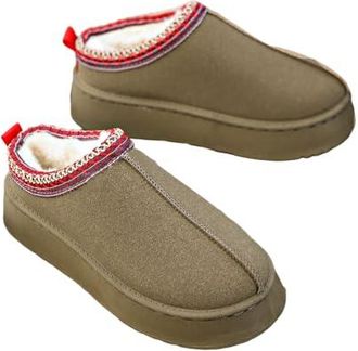 Generic Chaussons Foussants &Agrave; Plateforme Doublure en Fourrure Douce Chauds dhiver Chauds Confortables Antid&eacute;rapants Int&eacute;rieur/Ext&eacute;rieur Bottines Courtes,Kaki,