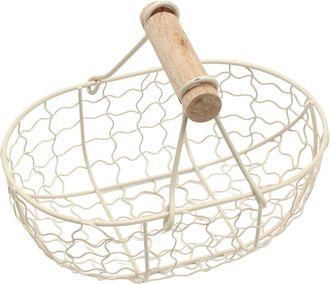 Generic Drahtkorb mit Holzgriffen, H&uuml;hnerdraht-Eierk&ouml;rbe im -Stil, Sammelk&ouml;rbe mit Holzgriff, Aufbewahrungsk&ouml;rbe im l&auml;ndlichen -Stil (White, One Size)