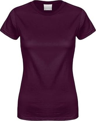Generic Chemisier uni à manches courtes pour femme - En coton - Col rond - Coupe ajustée - Pour la vie quotidienne - Cadeau de Noël, bordeaux, XXL