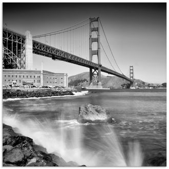 Artland ARTland Wanddeko Glasbilder Wandbild Glas Bild einteilig 40x40 cm Quadratisch Amerika San Francisco Foto Schwarz Wei&szlig; Architektur Br&uuml;cke Golden Gate B